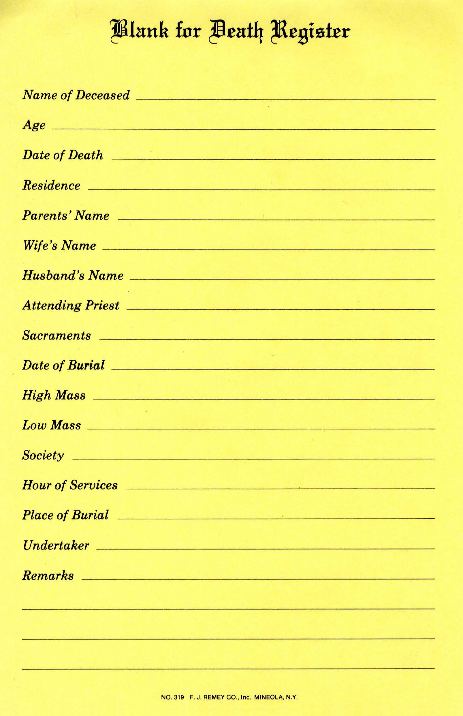 #319 - Death Register Blanks